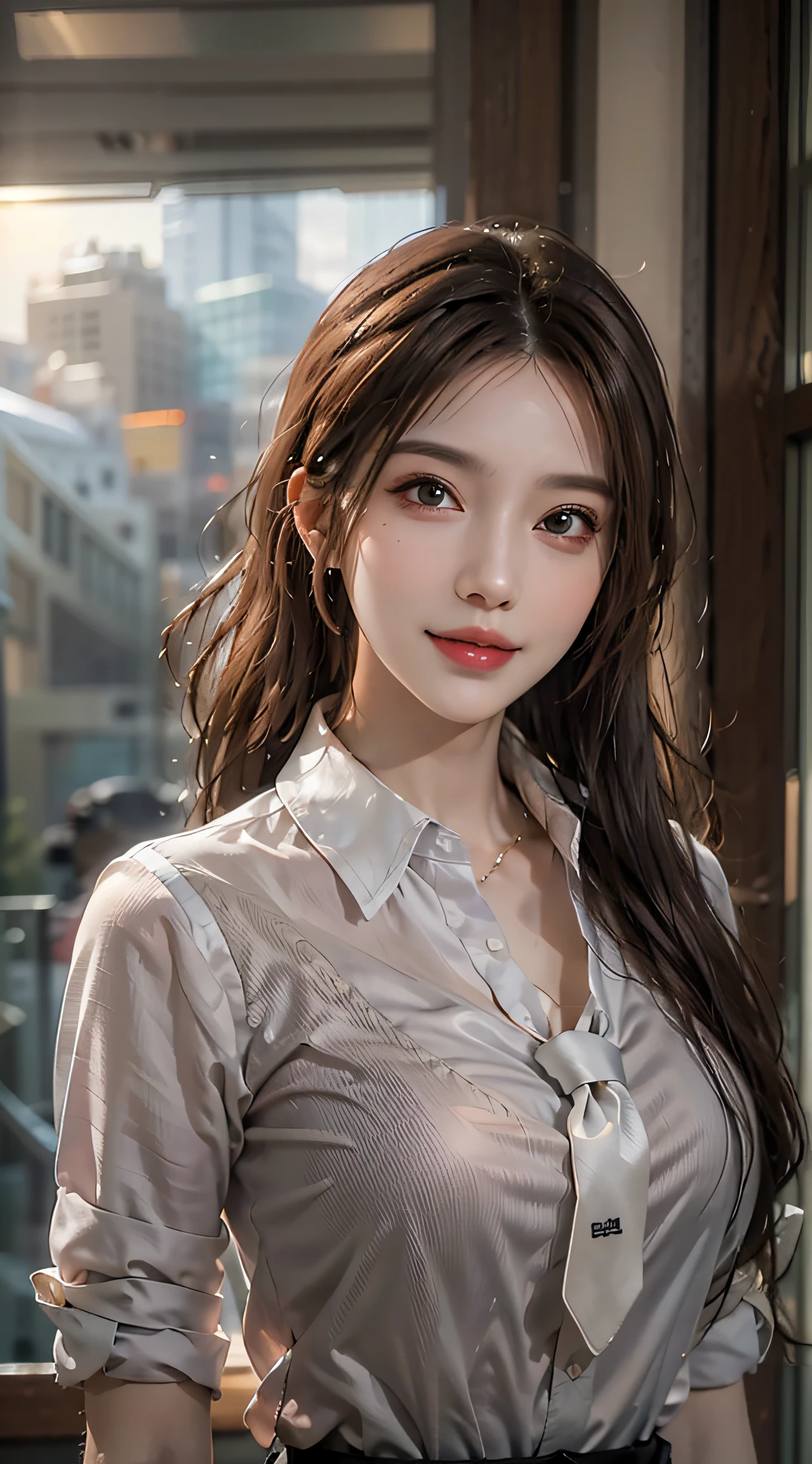 Araffe asian woman in a white shirt and black skirt posing for a picture - SeaArt AI