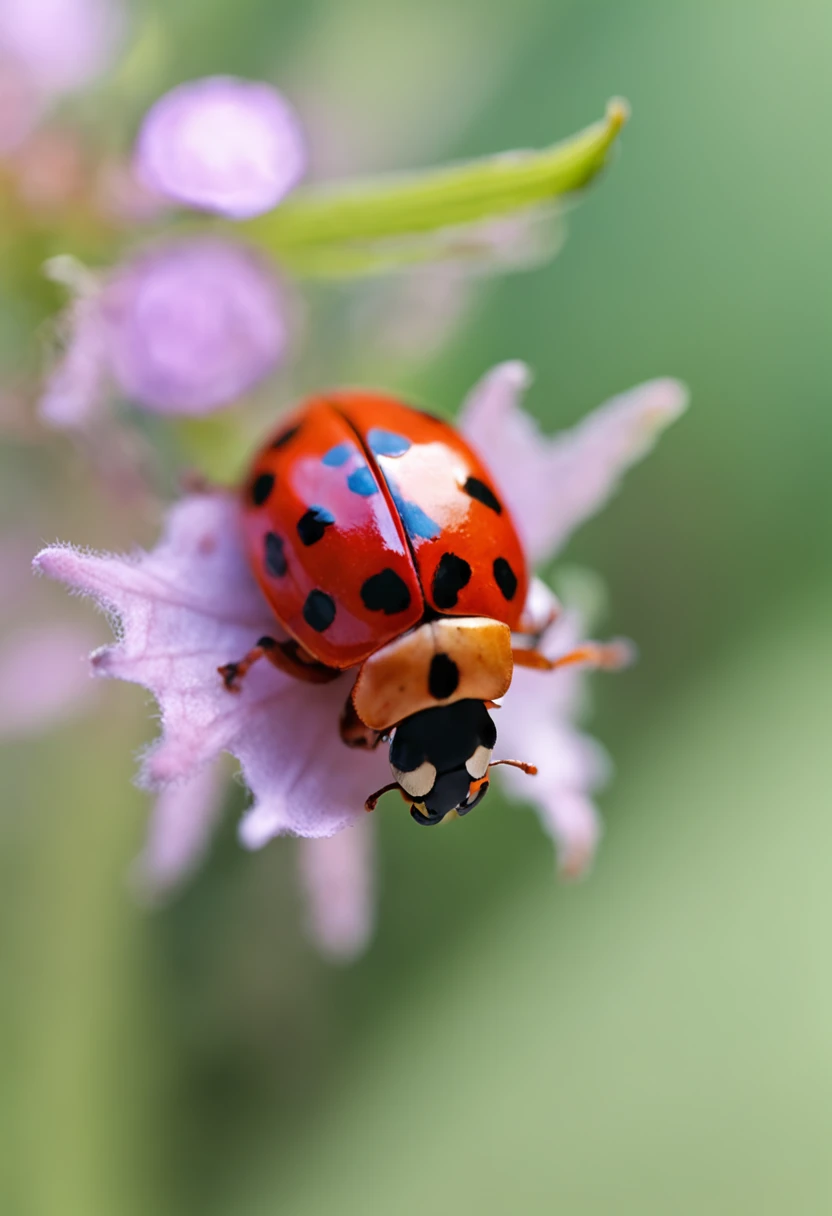 A close up of a ladybug on a flower with a green background - SeaArt AI