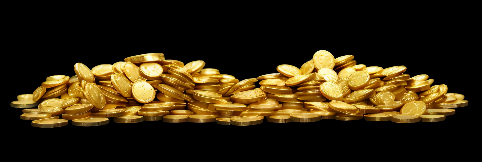 A close up of a pile of gold coins on a black surface - SeaArt AI