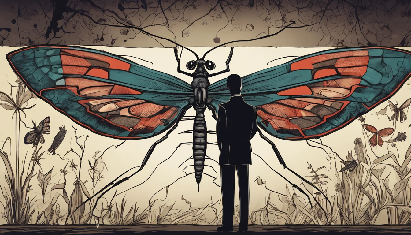 Franz Kafka gazing at a painting of Gregor Samsa metamorphosed into an ...