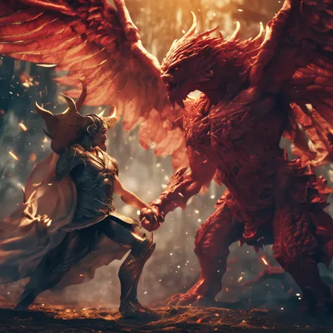 red demon fighting against white angel in epic battle - SeaArt Al - Free Al Art Generator