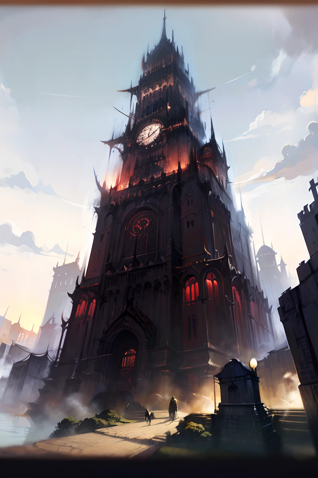 A close up of a clock tower with a sky background - SeaArt AI