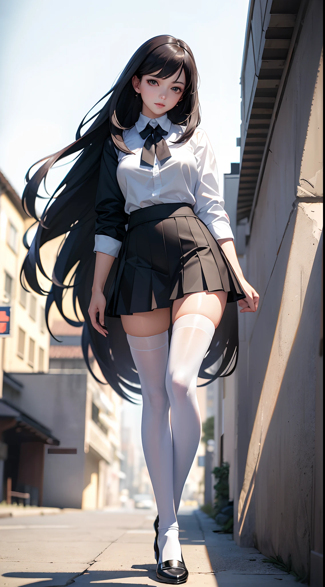 Arafed woman in a school uniform walking down a street - SeaArt AI