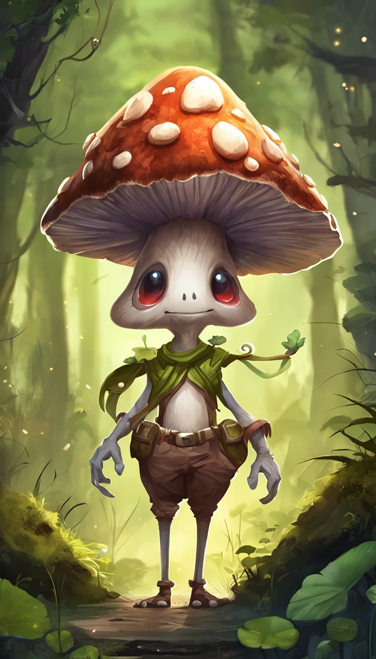 ((最高品質))、((マスターピース))、((擬人化されたオスのキノコの全身写真))、((とてもシンプルな背景))、(ゲームキャラクター ...