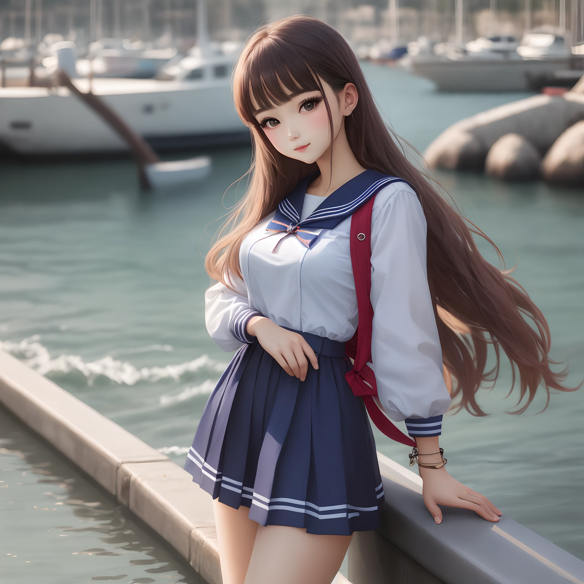 Arafed asian girl in a sailor outfit posing by the water - SeaArt AI