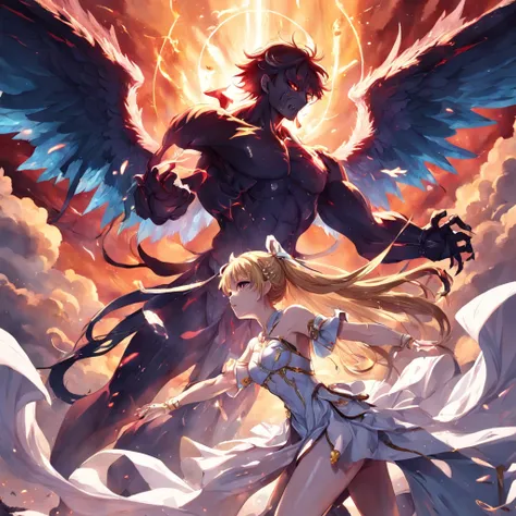 an beautiful angel fighting a demon - SeaArt AI