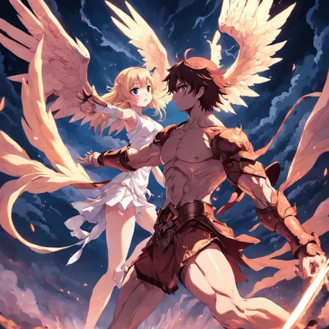 an beautiful angel fighting a demon - SeaArt AI