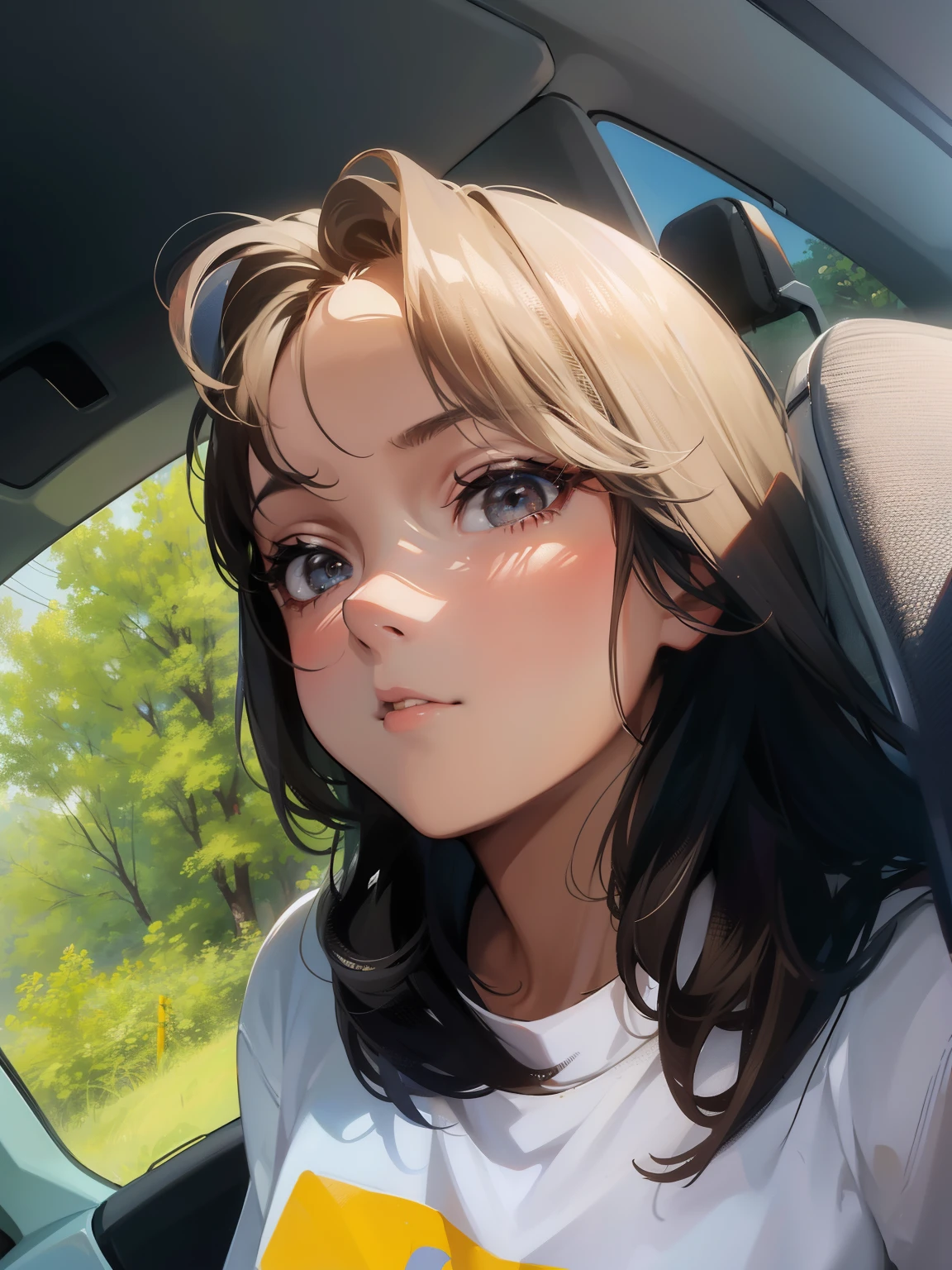 A Close Up Portrait Of A Bored Girl Taking A Selfie During A Long Drive In A Car Seaart Ai