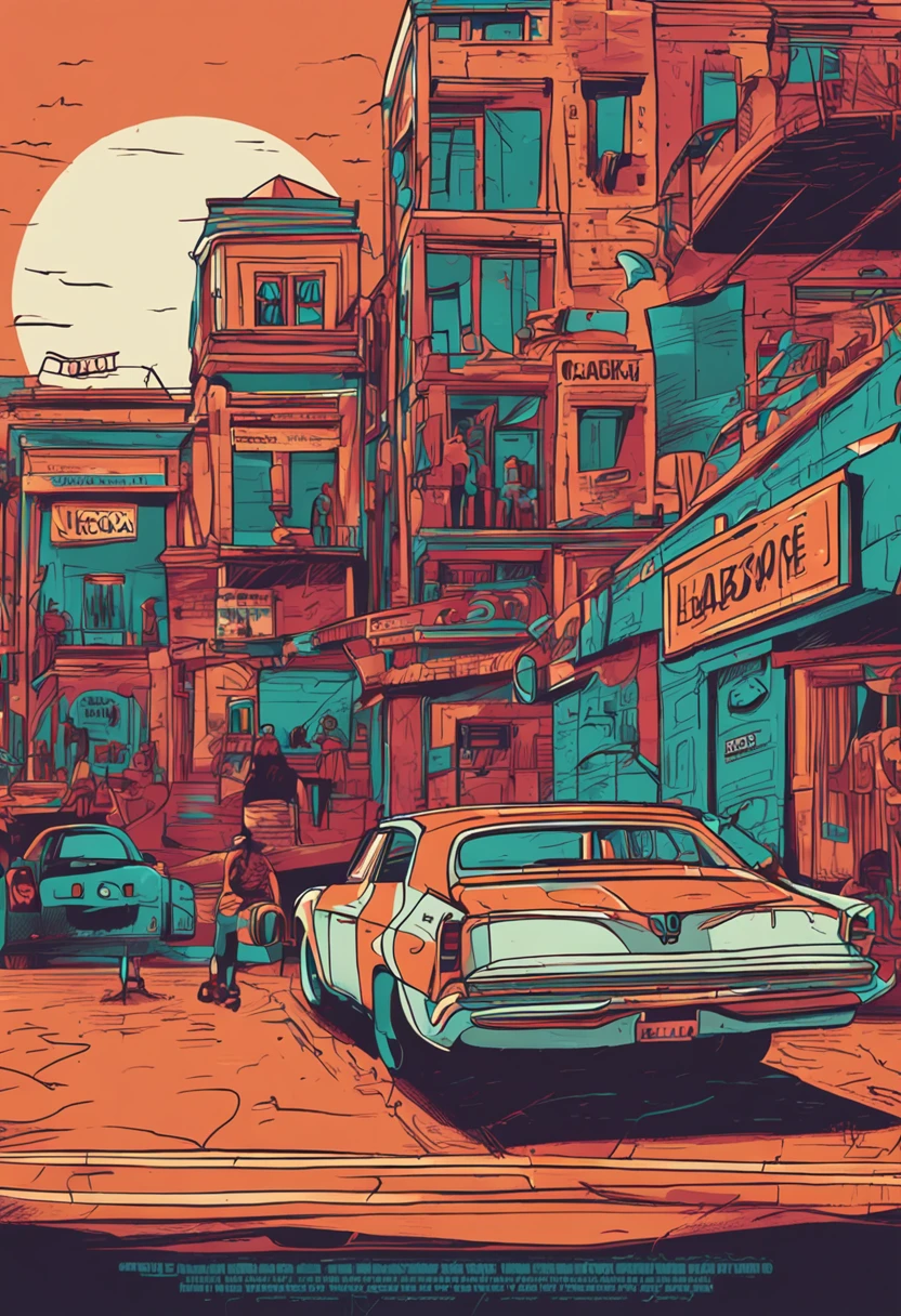 A poster of a car parked on the side of a road - SeaArt AI