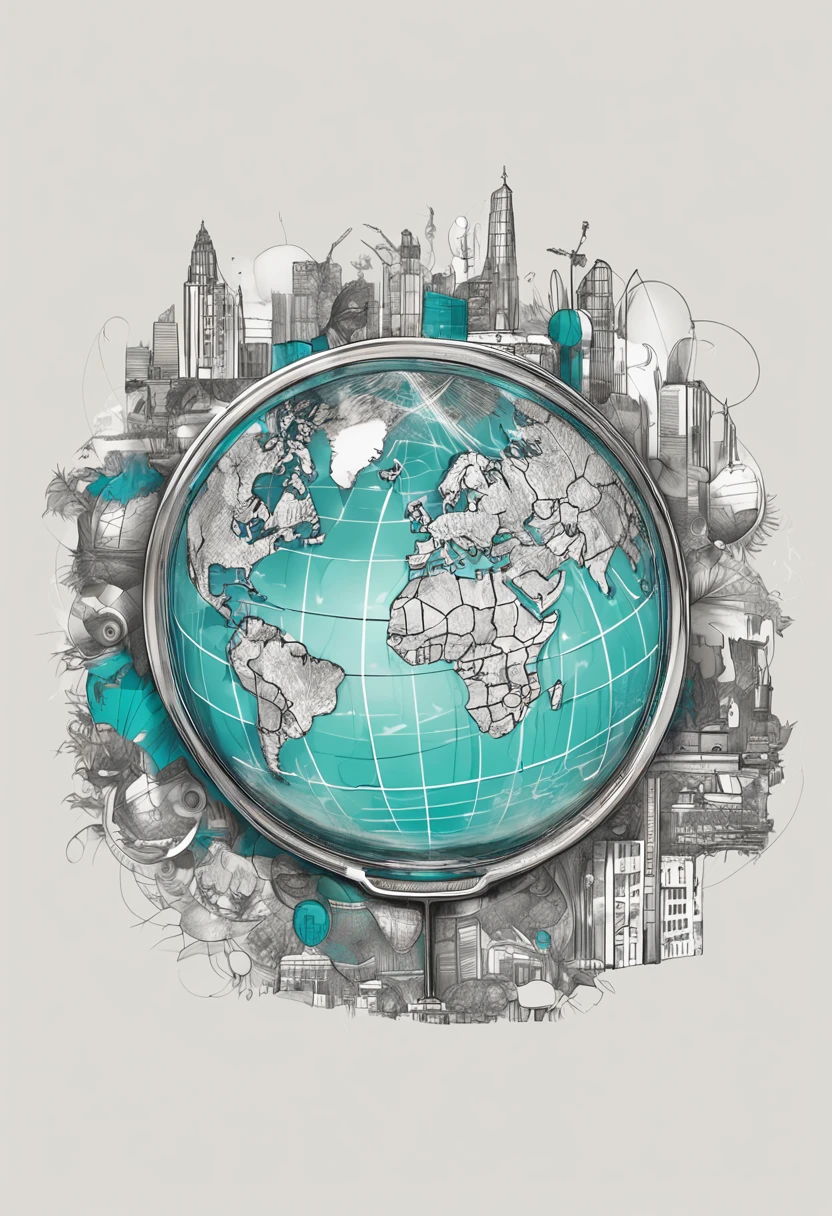 A drawing of a globe with a city in the background - SeaArt AI