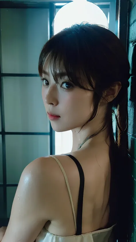 night scene, dark, a stunning photo with beautiful saturation by Emily Soto, pretty korean idol ...