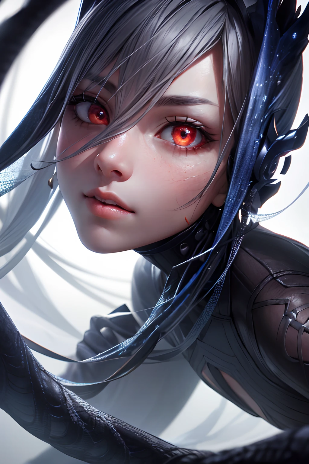 A close up of a woman with red eyes and a snake - SeaArt AI
