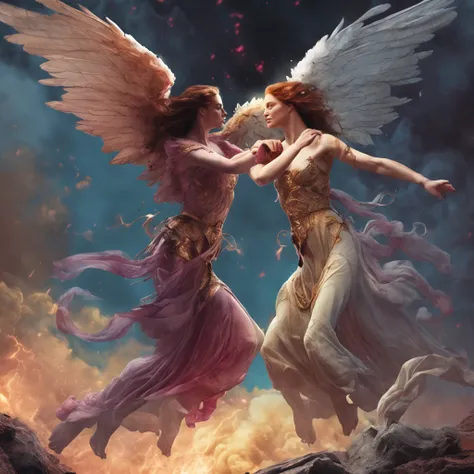 A beautiful angel fighting a demon - SeaArt AI