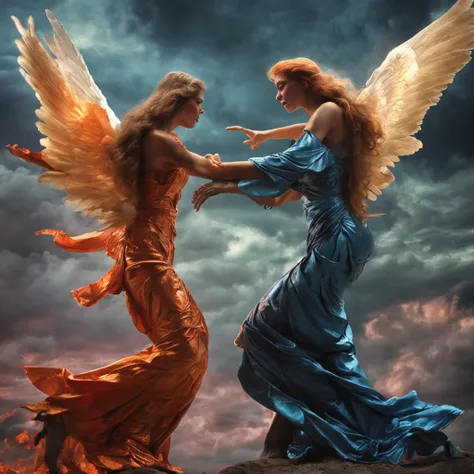 an beautiful angel fighting a demon - SeaArt AI