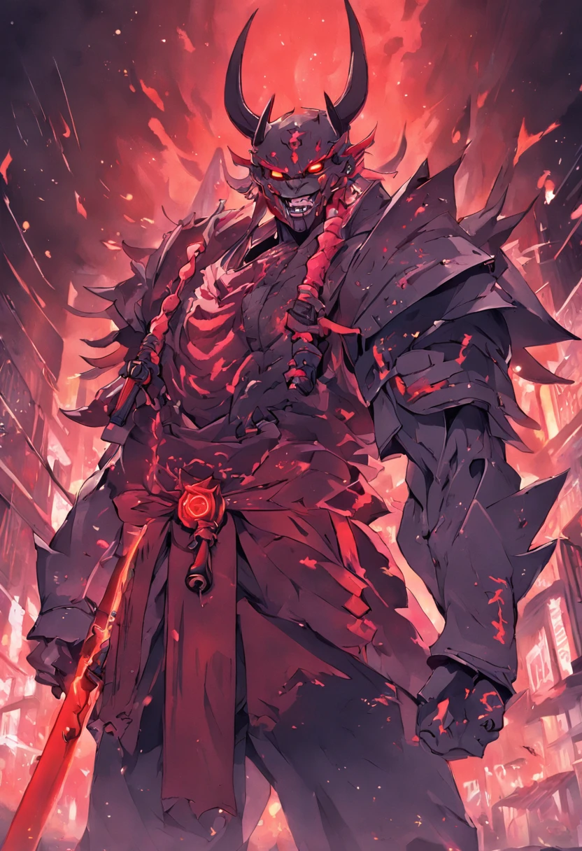 A man with a horned head and a sword in his hand - SeaArt AI