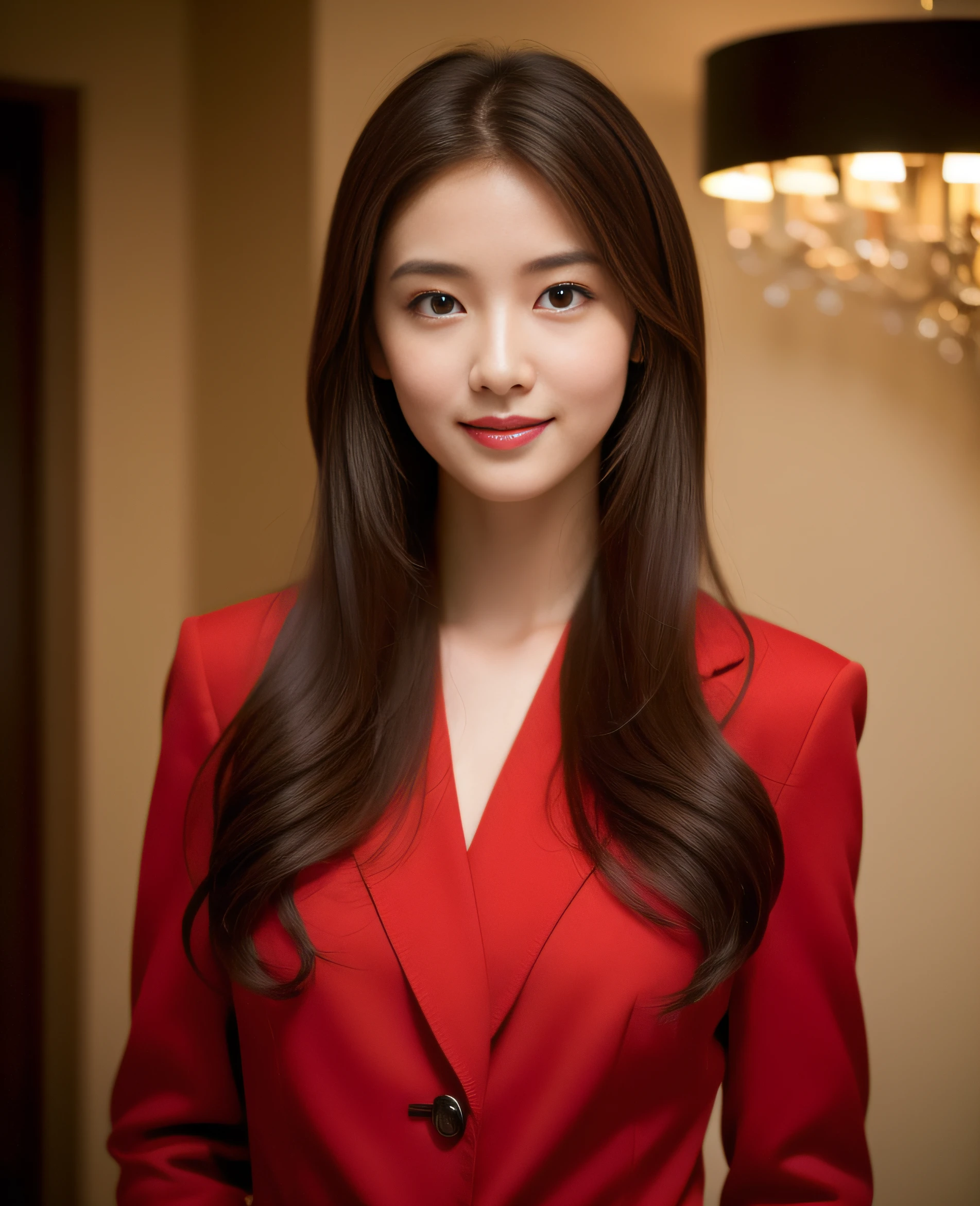 Arafed image of a woman in a red suit posing for a picture - SeaArt AI