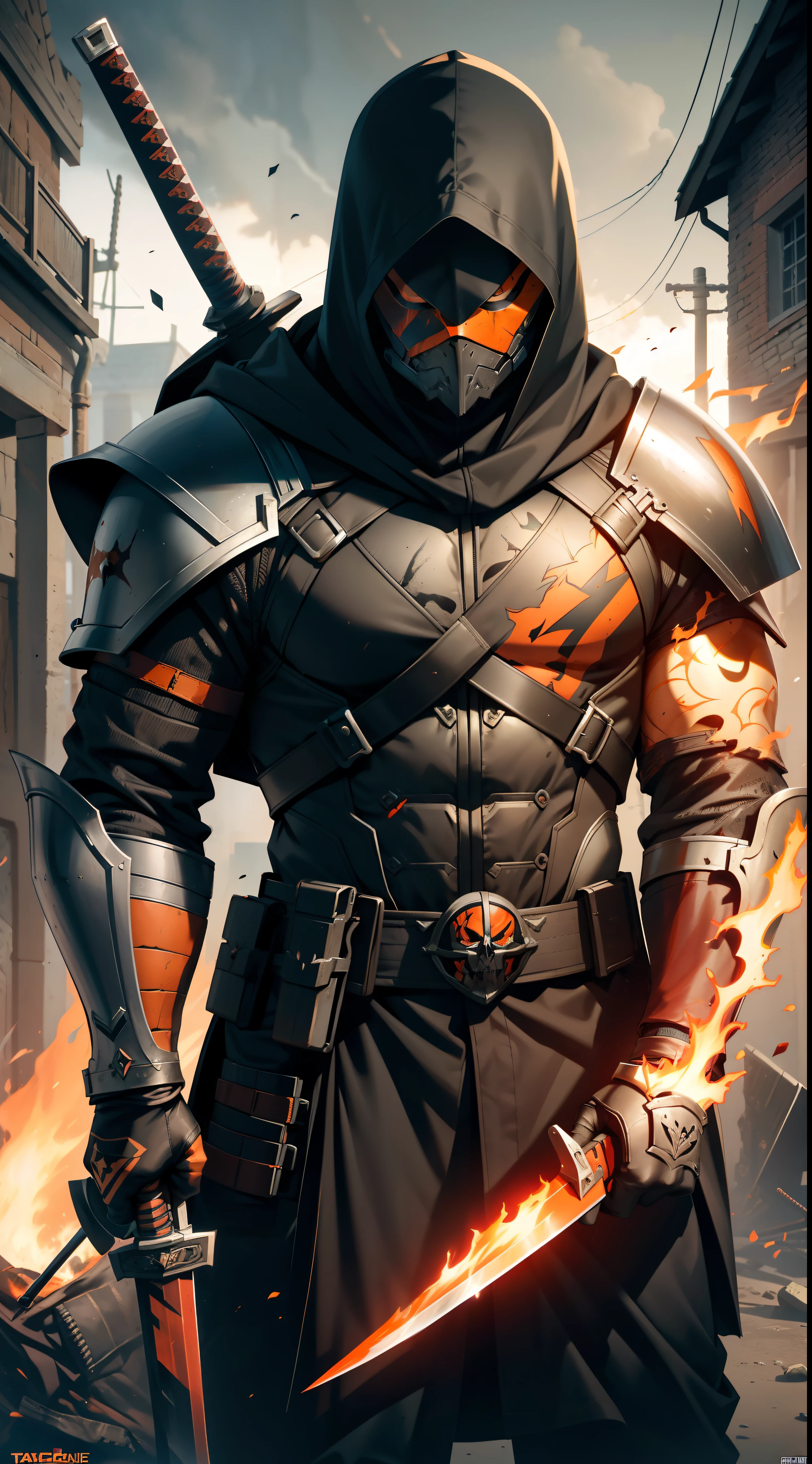 A close up of a person in a black outfit holding a sword - SeaArt AI