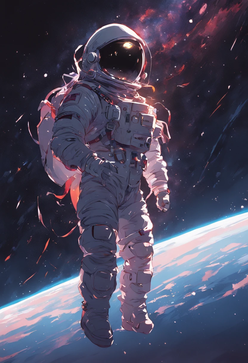An astronaut in space with a red and white background - SeaArt AI