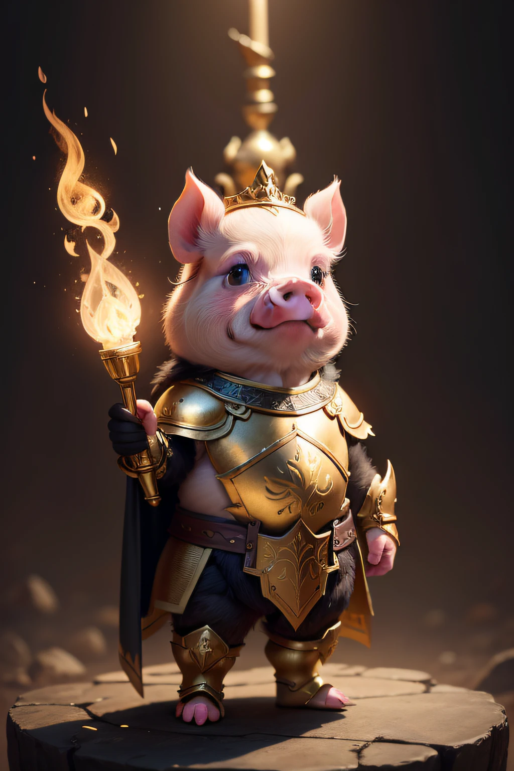 A pig dressed in armor holding a torch and a sword - SeaArt AI