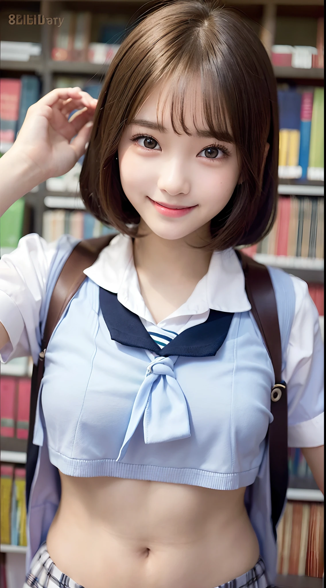 Beautiful teenage girl、Watching the view、Schools、(atlibrary:1.5)、(A smile:1.5)、breasts are large ...