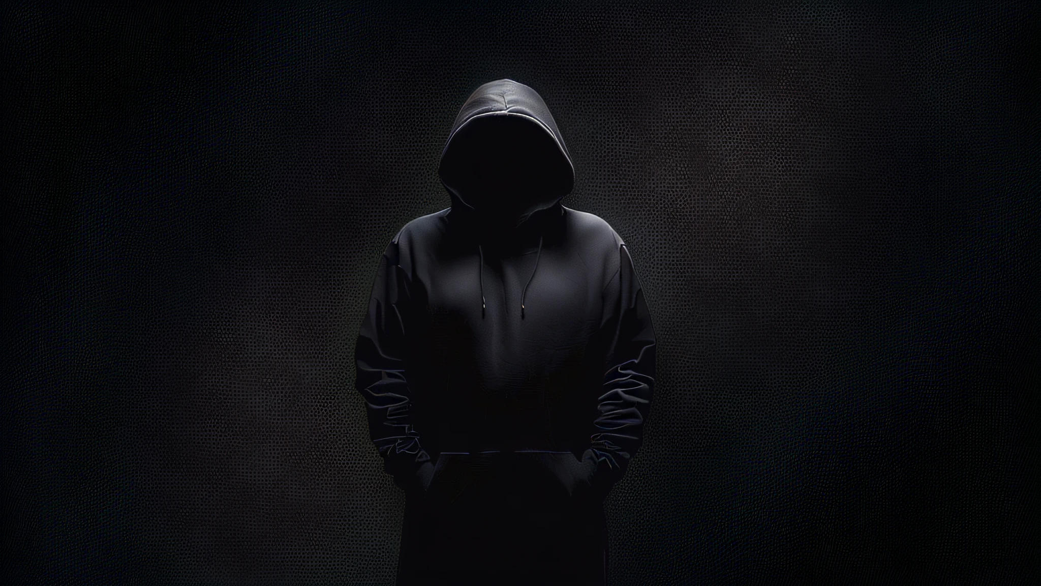 Um close de uma pessoa com capuz parada no escuro - SeaArt AI