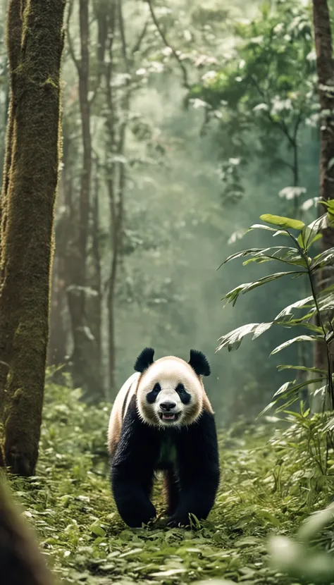 Animal panda is facing the camera and is nibbling bamboo Cute panda real shooting top quality, 超 ...