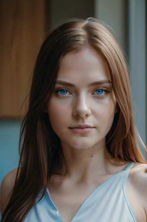 A Realistic Photo Of A 29 Years Female Long Hair Blue Eyes Europian