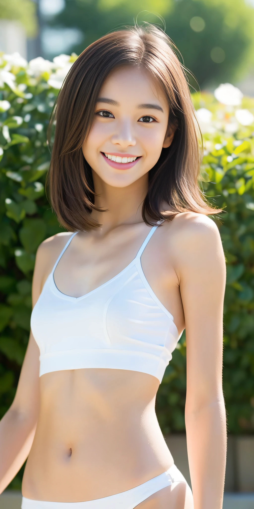 Neat college girl, person, (micro bikini, white camisole, white panties) - SeaArt AI