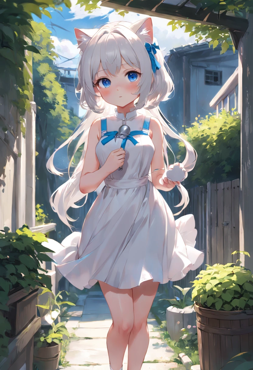 Cat-eared girl in white dress - SeaArt AI