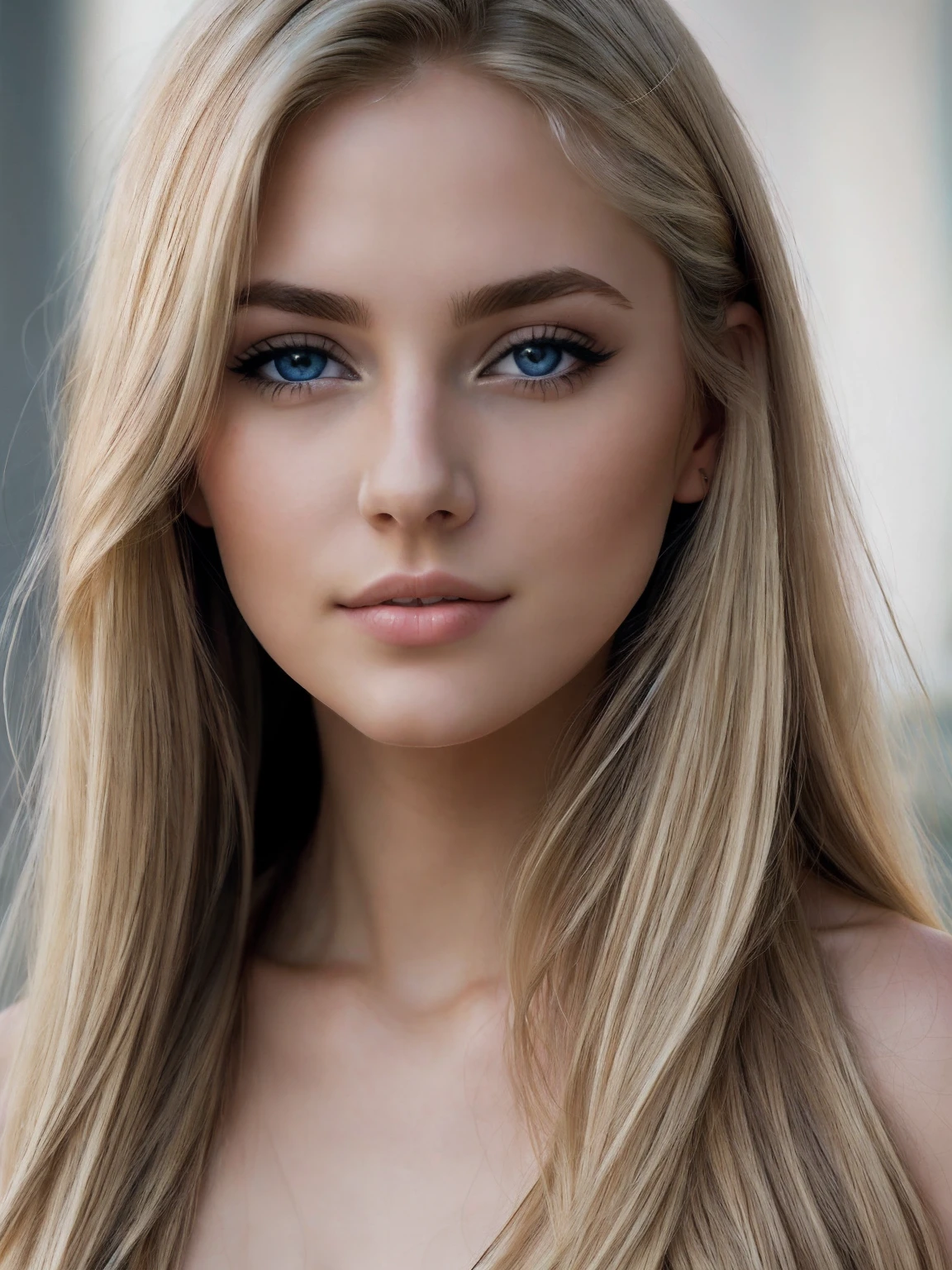 A Close Up Of A Woman With Long Blonde Hair And Blue Eyes Seaart Ai