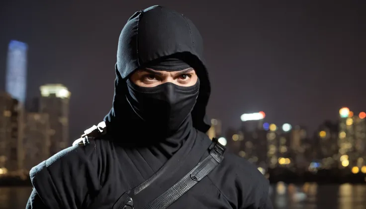 ninja de mascara cobrindo o rosto, no telhado de uma casa,Japan, ninja ...