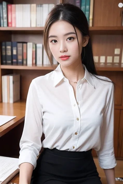 arafed asian woman in a white shirt and black skirt posing for a picture, jaeyeon nam, gorgeous ...