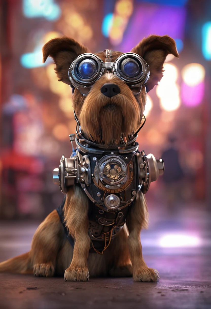 A close up of a dog wearing a steam - powered harness - SeaArt AI