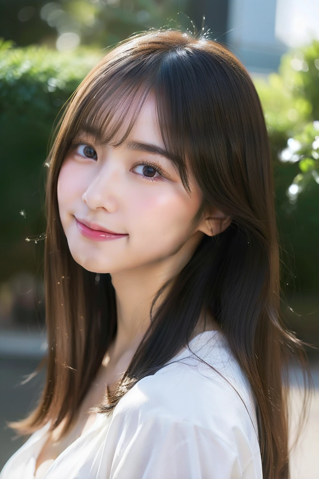 「8k解像度の場合、裸の日本女性のクローズアップポートレートを描く。彼女のバストは豊かだ、長い髪が風になびく、魅惑的な笑顔がその魅力を引き立て