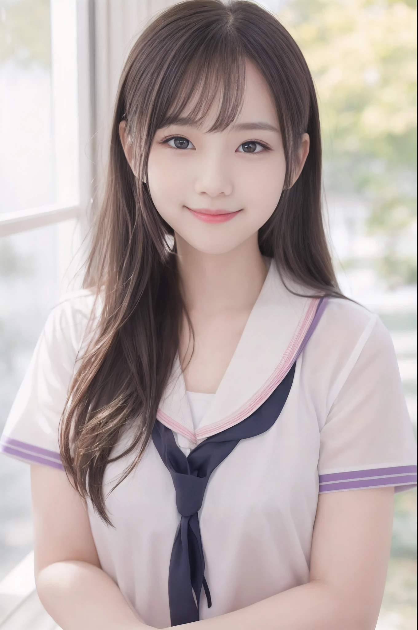 Arafed asian woman in a white shirt and blue tie posing for a picture - SeaArt AI