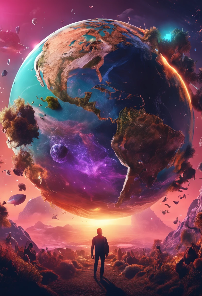 A man standing in front of a planet with a sky background - SeaArt AI