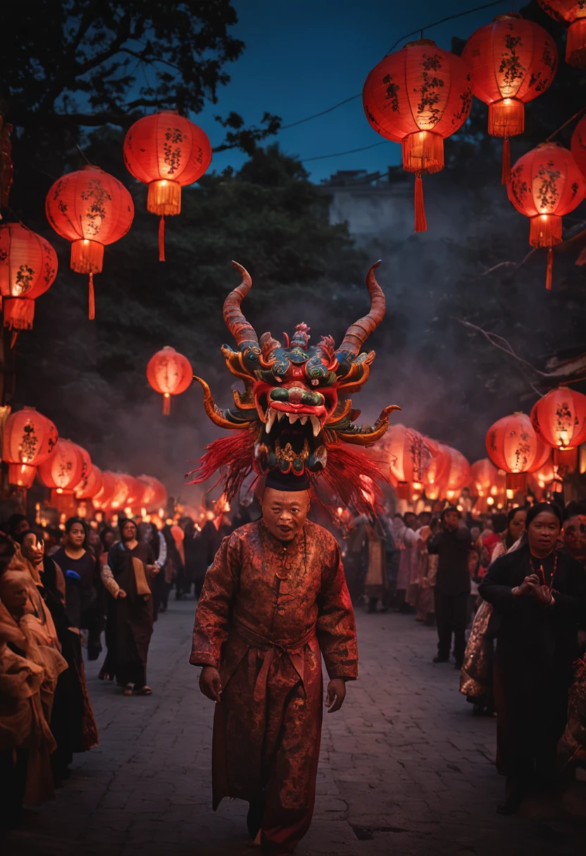 "Envision a mesmerizing scene of the 'Night Parade of One Hundred ...