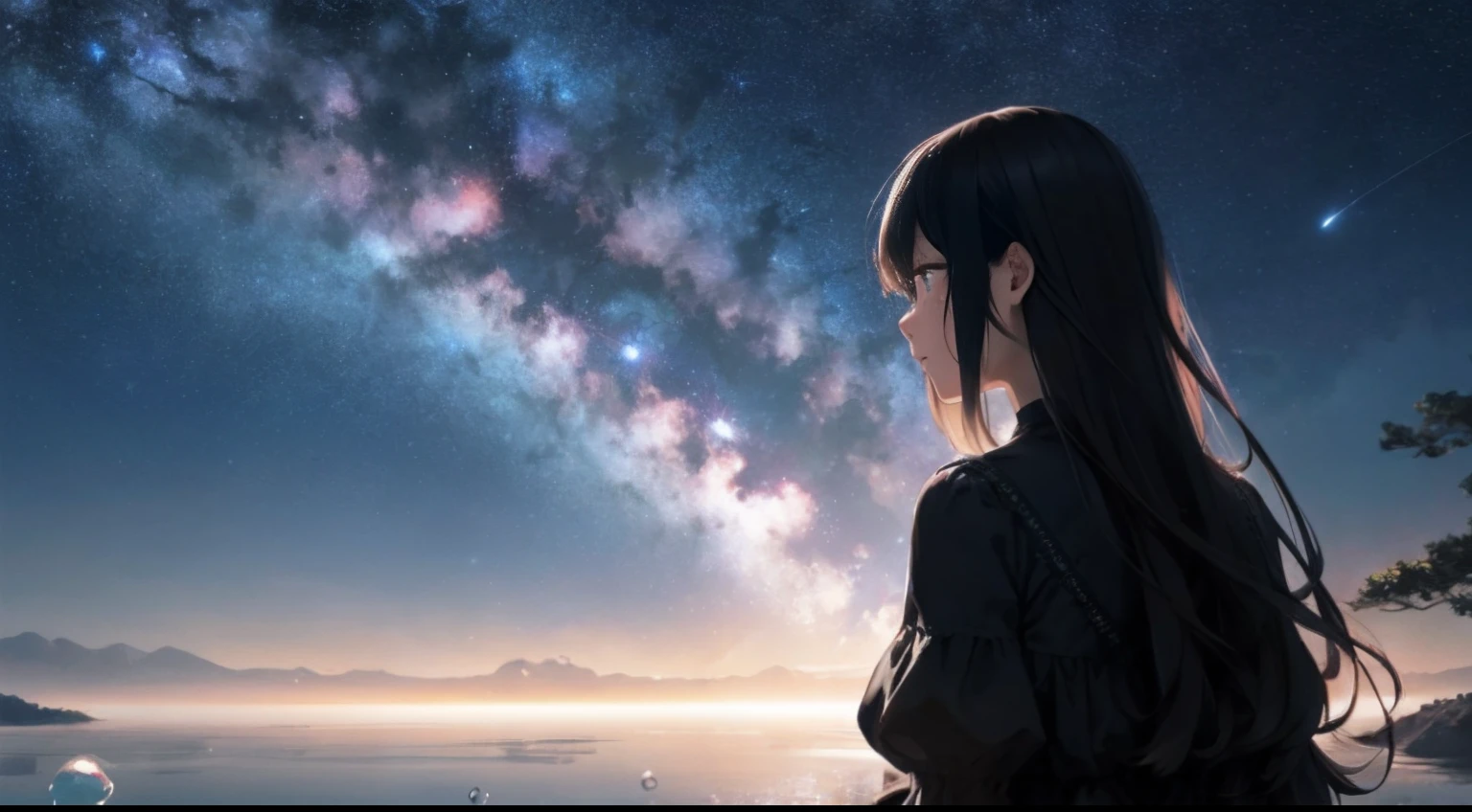 A woman looking at the stars in the sky - SeaArt AI
