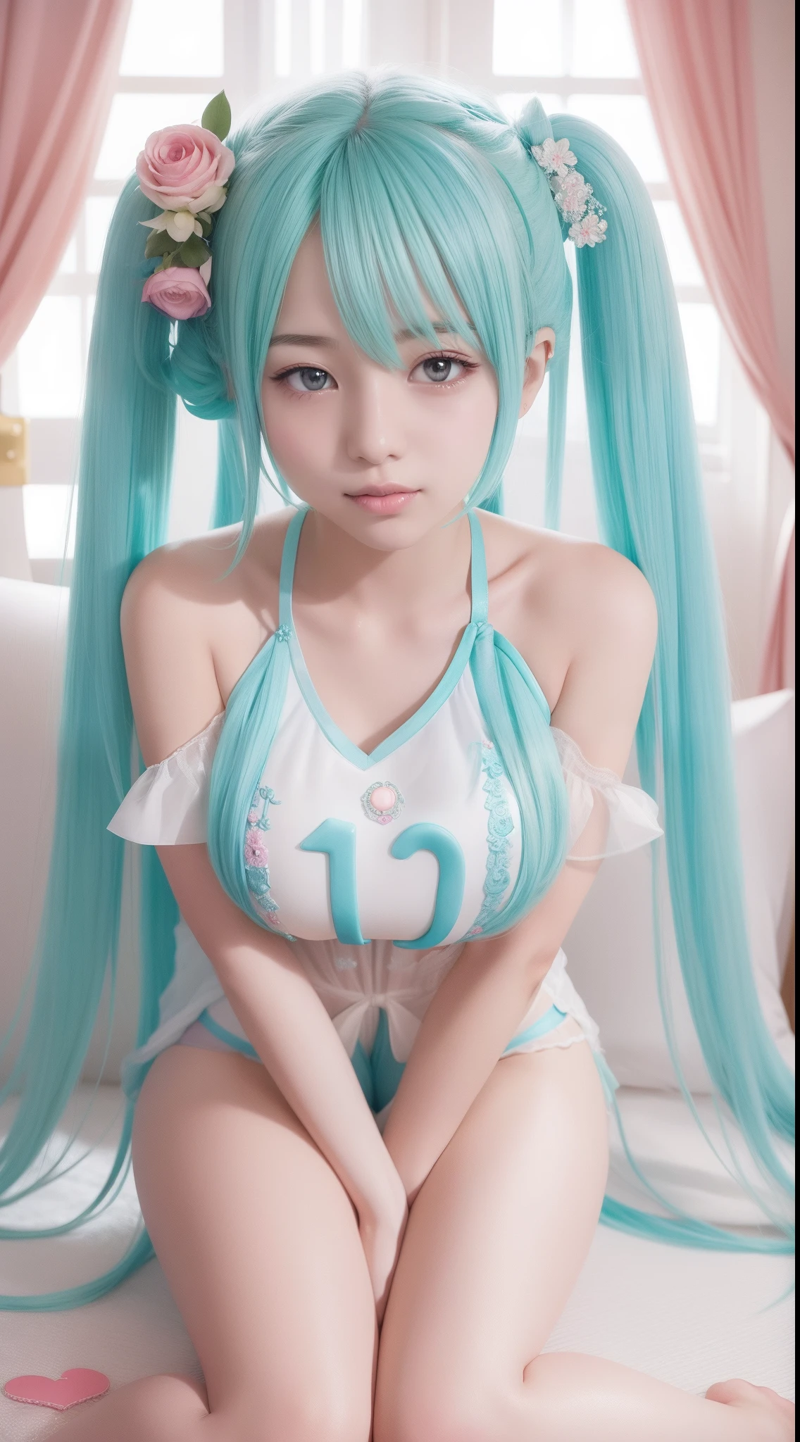 A close up of a person with long hair and a blue wig - SeaArt AI