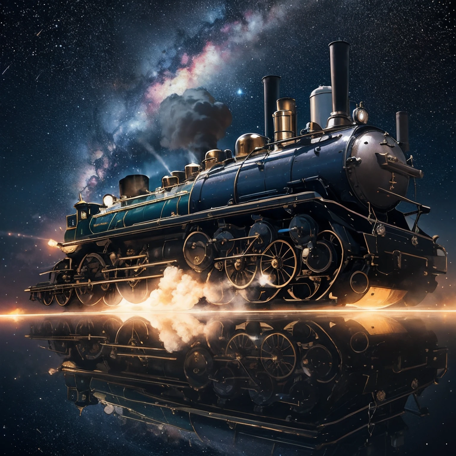 Arafed train on a track with smoke coming out of it - SeaArt AI