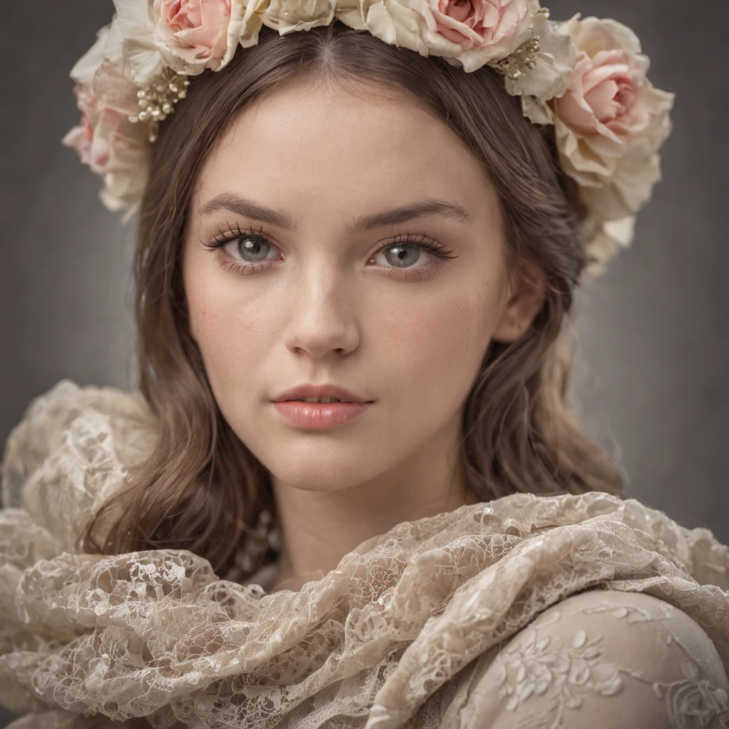 A close up of a woman wearing a flower crown on her head - SeaArt AI