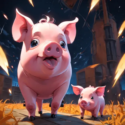 A cartoon pig，3D style，blender，adolable，Very wide open mouth，Background doorway - SeaArt AI