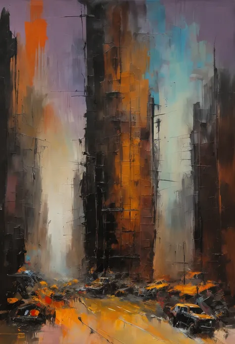 "Cityscape of a post-apocalyptic future, devoid of any signs of life ...