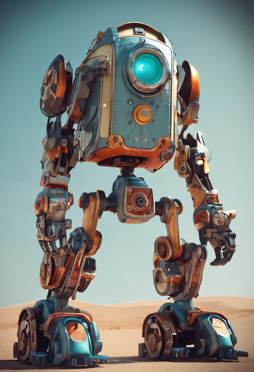 A close up of a robot standing in the desert - SeaArt AI