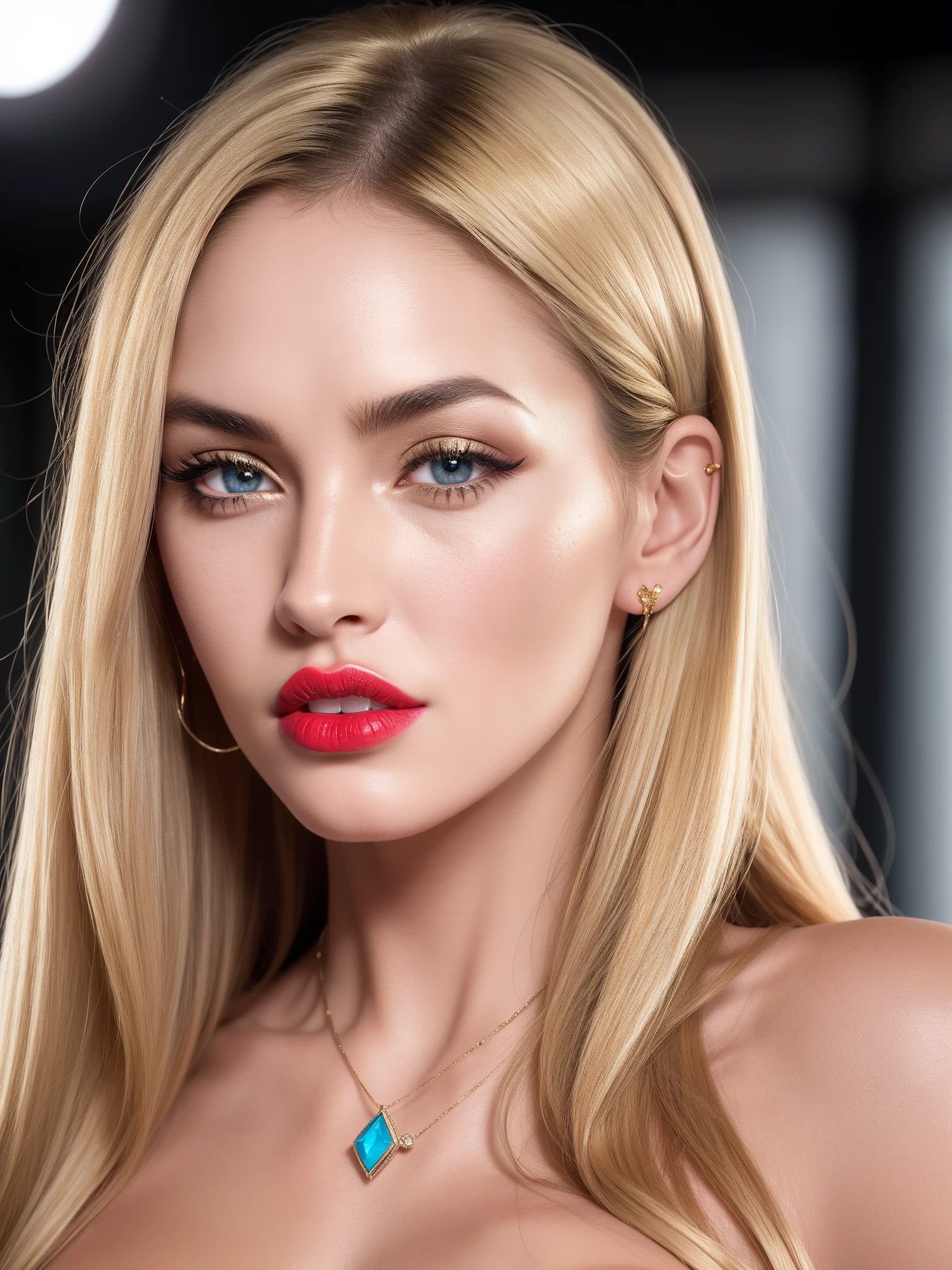 A woman with long blonde hair and bright blue eyes posing for a picture - SeaArt AI