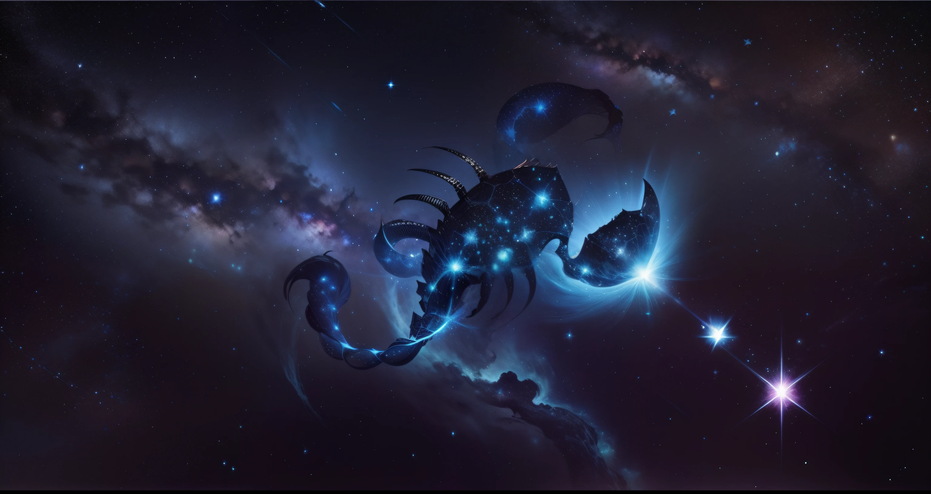 A close up of a scorpion in the sky with stars - SeaArt AI