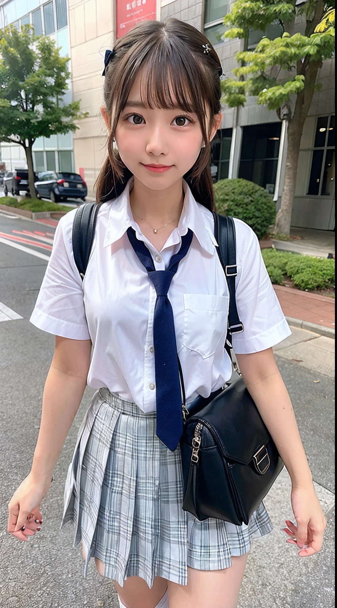 Araffe asian girl in school uniform walking down the street - SeaArt AI
