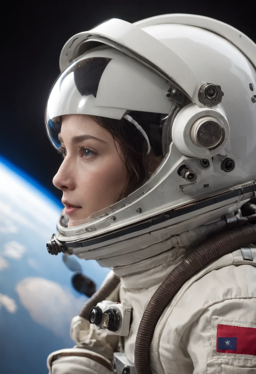 Arafed woman in a space suit looking at the earth - SeaArt AI