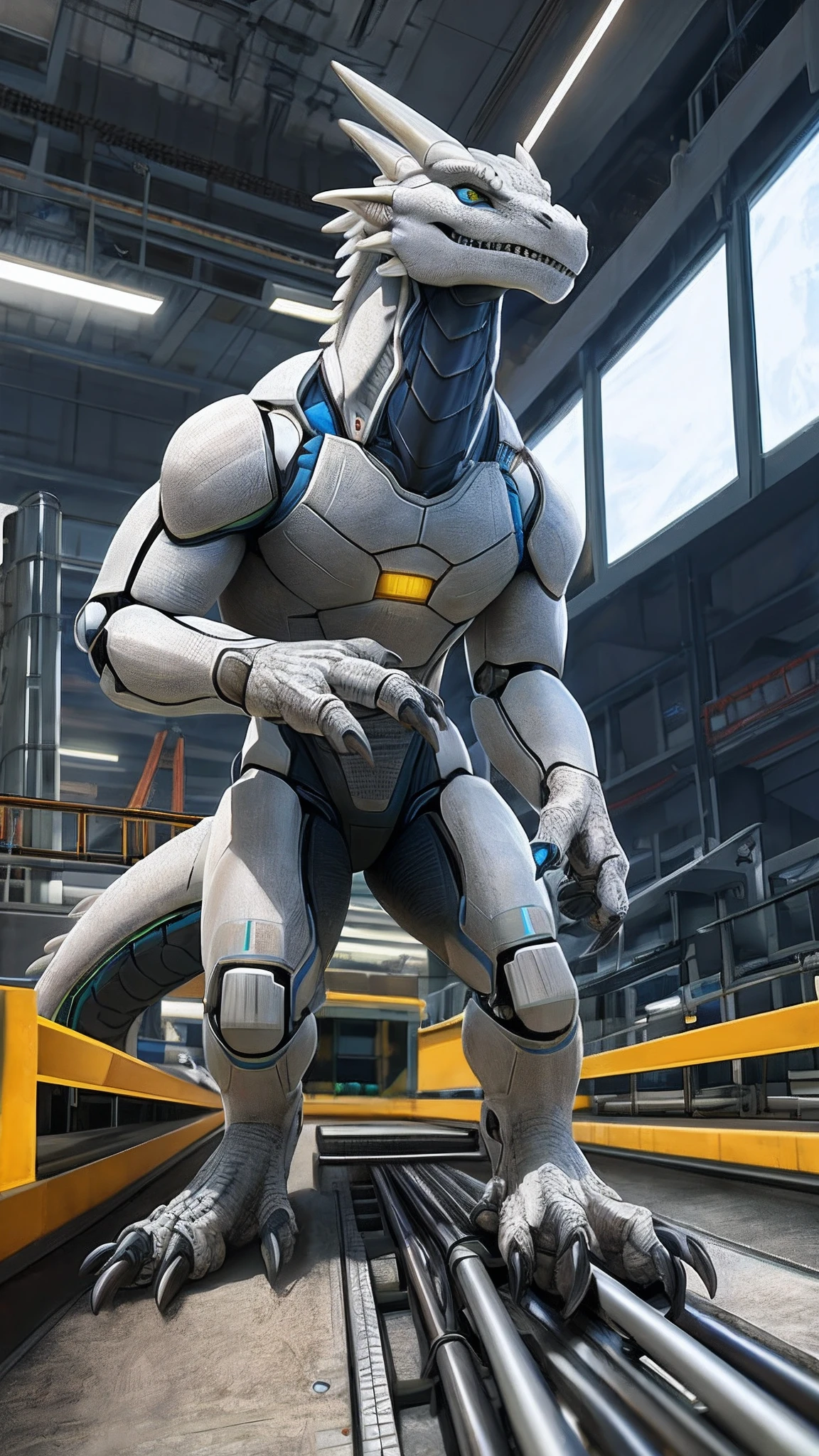 A close up of a robot standing on a train track - SeaArt AI