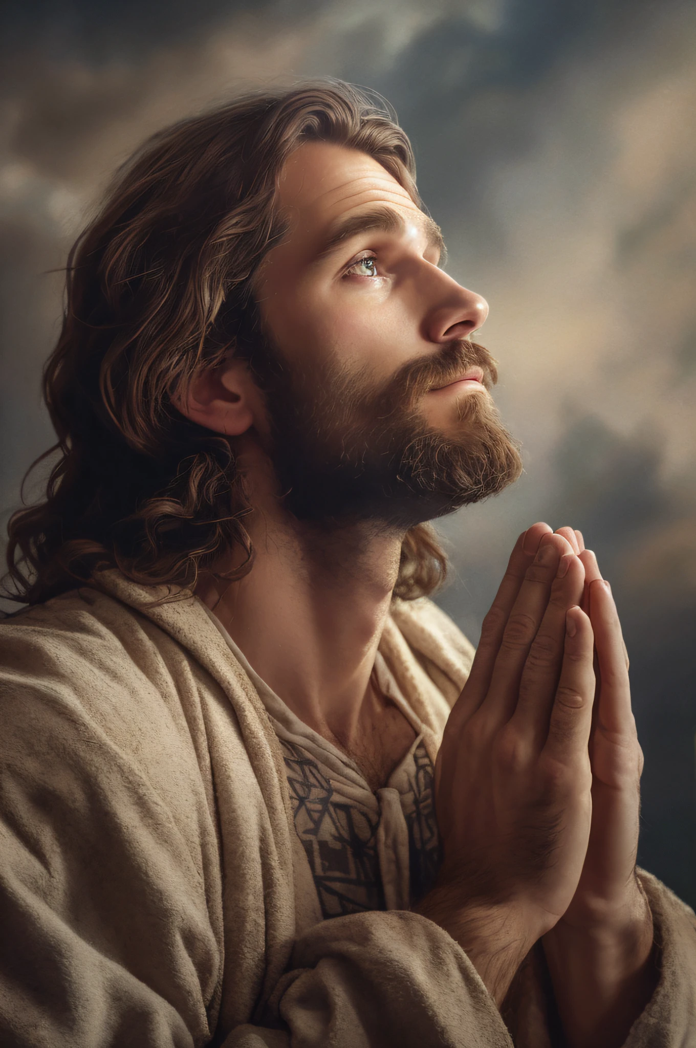 homem arafed com barba e barba em um manto orando, Retrato de jesus Cristo, jesus Cristo ...